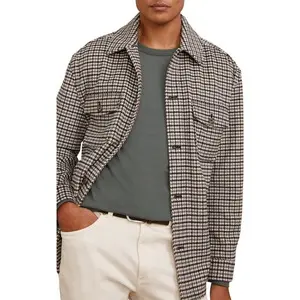 REISS Liam Houndstooth Wool Blend Overshirt - Grey