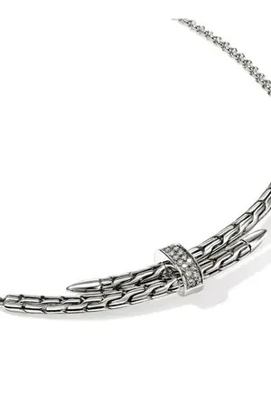 John Hardy Pavé Diamond Spear Station Necklace
