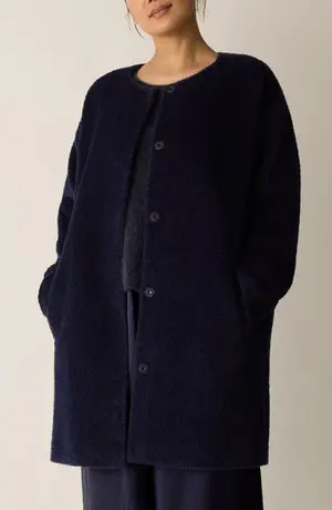 Eileen Fisher Collarless Wool And Alpaca-blend Coat