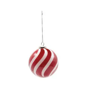 STORIED HOME Round Hand-blown Glass Ball Ornament With Swirled Stripes - Red