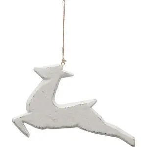 STORIED HOME Handmade Paper Mache Deer Ornament - White