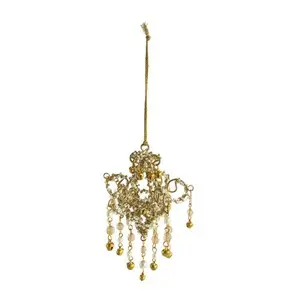 STORIED HOME Handmade Metal, Glass And Acrylic Beaded Chandelier Ornament - Gold