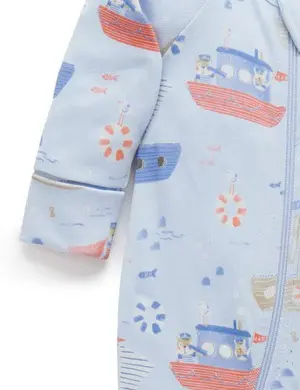 PUREBABY Rib Zip Printed Romper - Captain Doggy Print