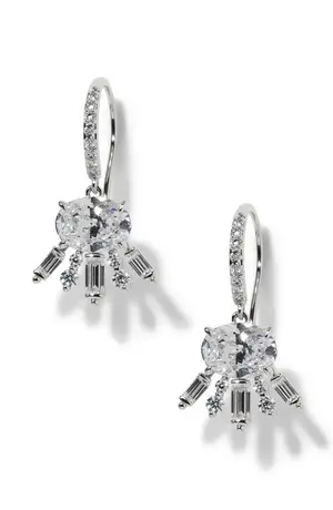 Nadri Stellar Halo Drop Earrings Rhodium