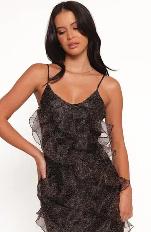 PETAL & PUP Leopard Print Chiffon Maxi Dress - Black Leopard