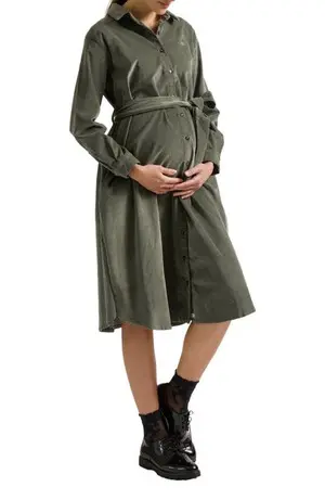CACHE COEUR Maternity Corduroy Shirt Dress - Khaki