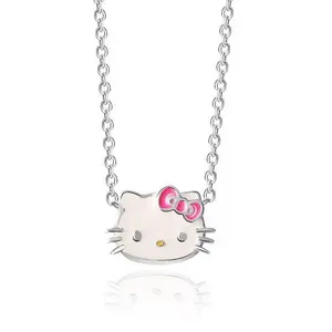 HELLO KITTY Sterling Silver Enamel Pendant Necklace - Silver/white