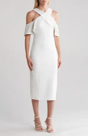 Rachel Rachel Roy Jolie Ruffle Cold Shoulder Midi Dress - Eggshell