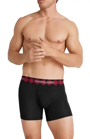 Tommy John Second Skin 4-inch Boxer Briefs - Black Plaid Rhubarb