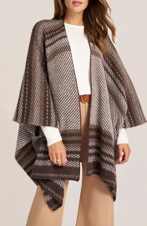 Matty M. Striped Poncho - Chocolate