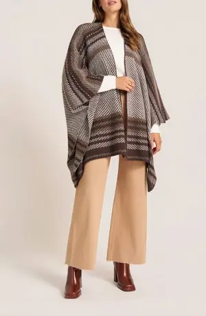 Matty M. Striped Poncho - Chocolate