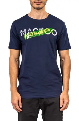 MACEOO Wakeupfight Navy Graphic T-shirt - Blue