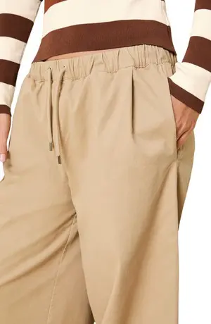 Solid & Striped Stretch Cotton Drawstring Wide Leg Pants - Camel