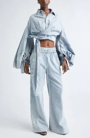 Zimmermann Rebellion Denim Wrap Crop Top