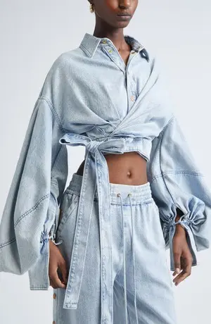 Zimmermann Rebellion Denim Wrap Crop Top