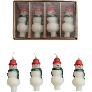 STORIED HOME 4-piece Unscented Snowman Shaped Bottle Taper Candles In Box - White