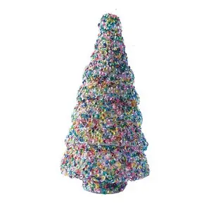 STORIED HOME Glass Tree Decor With Sequins - Blue