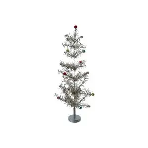 STORIED HOME Large Tinsel Tree With Multicolor Ball Ornaments - Silver