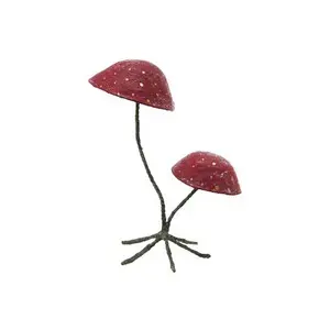 STORIED HOME Handmade Paper Mache And Metal Mushrooms With Dots On Footed Stand - Red