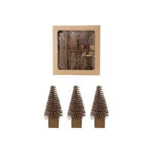 STORIED HOME 8-piece Plastic Bottle Brush Trees With Wood Bases - Gold