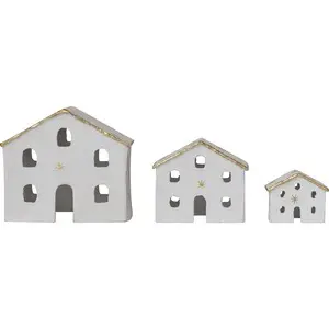 STORIED HOME 3-piece Charming Paper Mache Houses With Foil Stars And Trim - Gold