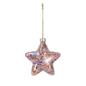 STORIED HOME Glass Star Ornament Filled With Sequins - Pink