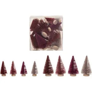 STORIED HOME Sisal Bottle Brush Trees With Wood Bases, Burgundy And Pink - Red