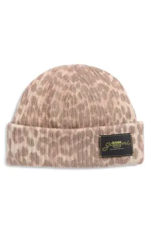 GANNI Wool & Recycled Wool-blend Beanie - Leopard