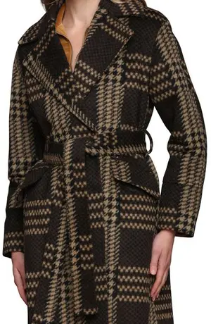 Avec Les Filles Plaid Belted Coat - Chocolate Plaid