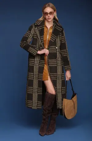 Avec Les Filles Plaid Belted Coat - Chocolate Plaid