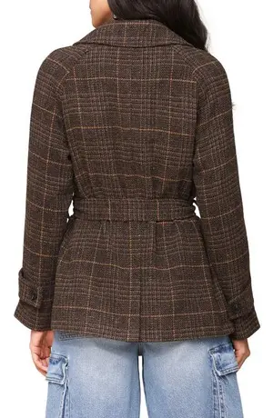 Avec Les Filles Double-breasted Plaid Coat With Tie Belt