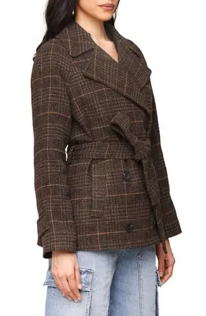 Avec Les Filles Double-breasted Plaid Coat With Tie Belt