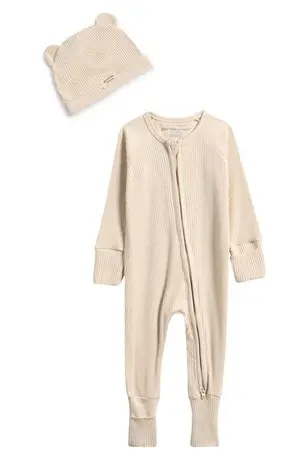 BELLA TUNNO Ribbed One-Piece And Hat Set Cream