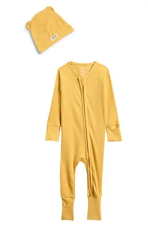 BELLA TUNNO Ribbed One-Piece And Hat Set Yellow