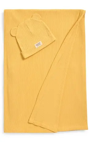BELLA TUNNO Rib Swaddle Blanket & Hat Set - Yellow