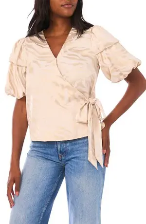 Vince Camuto Satin Jacquard Wrap Front Top