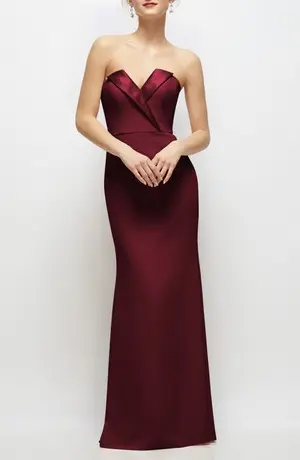 After Six Strapless Tuxedo Gown - Cabernet