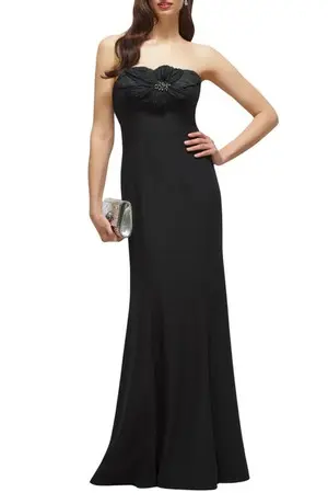 Dessy Collection Floral Embellished Strapless Gown