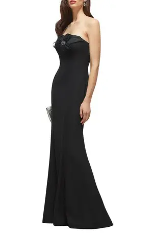 Dessy Collection Floral Embellished Strapless Gown