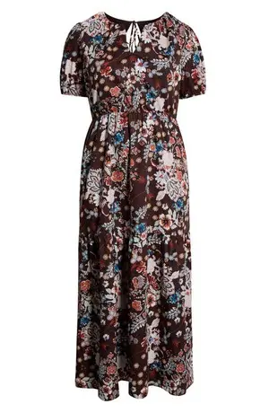 SUGARLIPS Floral Print Puff Sleeve Maxi Dress