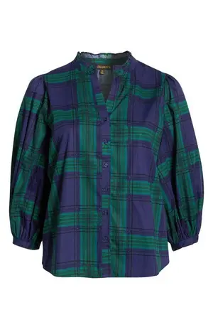 SUGARLIPS Plaid Cotton Button-up Shirt - Navy-green