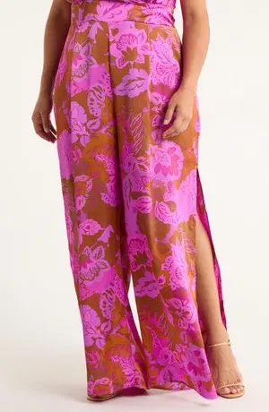 SUGARLIPS Floral Halter Jumpsuit - Rust-magenta