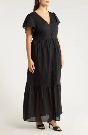 SUGARLIPS Brigid Flutter Sleeve Midi Dress