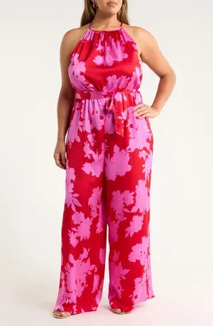 SUGARLIPS Floral Print Sleeveless Jumpsuit - Cherry-pink