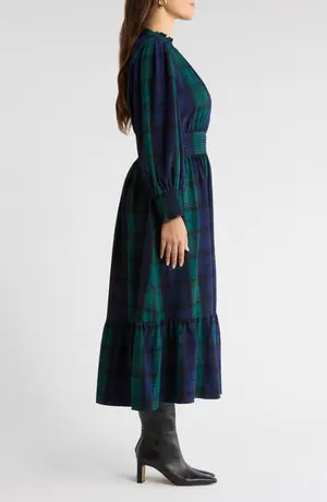 SUGARLIPS Plaid Long Sleeve Maxi Shirtdress