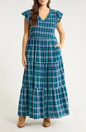 Plaid Tiered Maxi Dresses