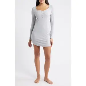 OPEN EDIT Daydream Rib Henley Sleepshirt - Grey Heather