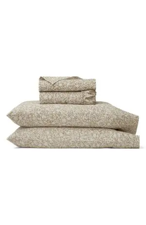 BOLL & BRANCH Signature Garden Print Hemmed Organic Cotton Sheet Set - Oak