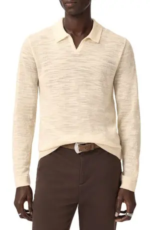 John Varvatos Luciano Long Sleeve Johnny Collar Slub Wool Polo Sweater - Salt