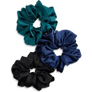 Tasha Satin Scrunchies 3 Pack - Black Navy Green